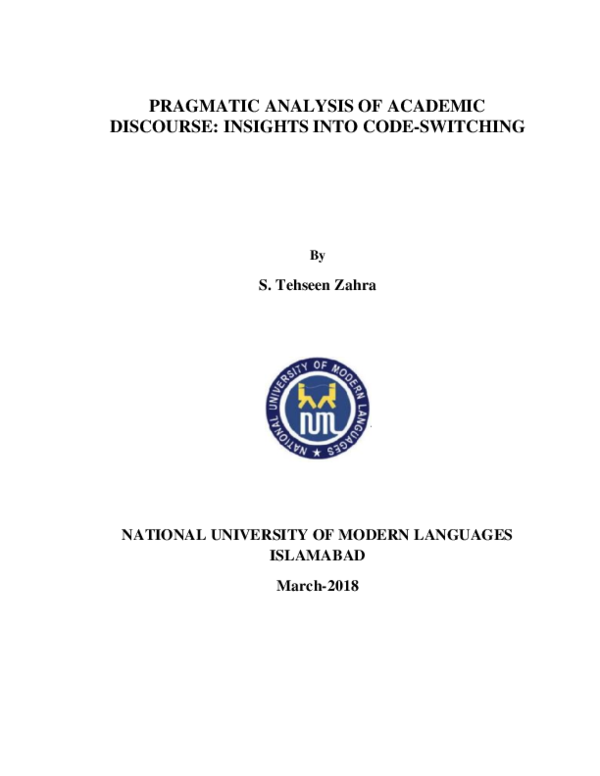 Pdf Pragmatic Analysis Of Academic Discourse Insights Into Code Switching Tehseen Zahra