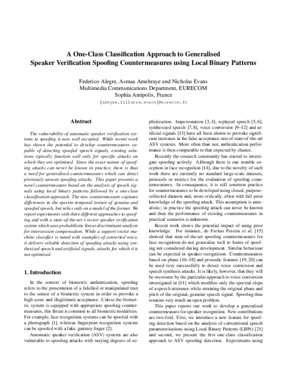 Pdf One Class Model For Generalized Spoofing Detection