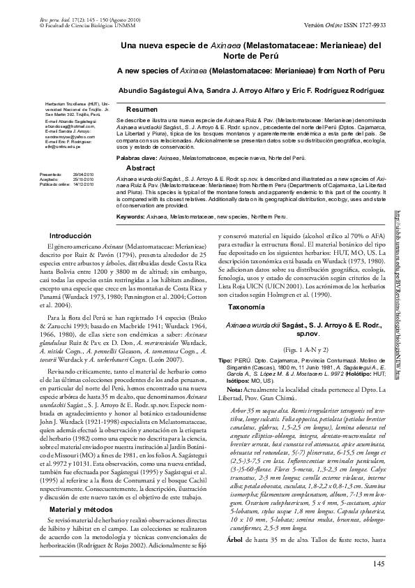(PDF) A new species of Axinaea (Melastomatacee: Merianieae) from North ...