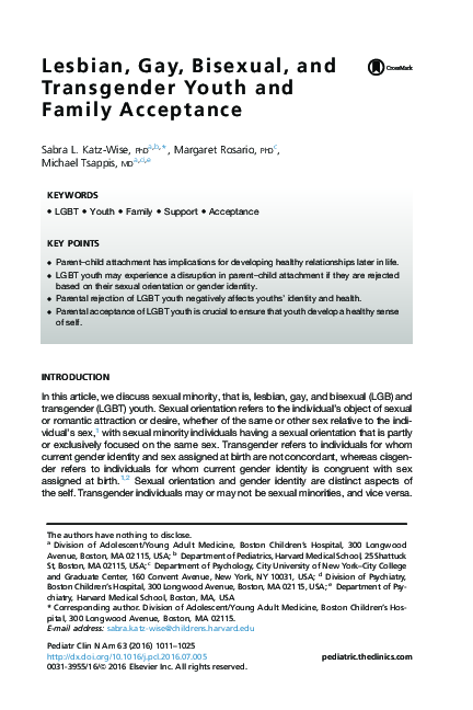 (PDF) Lesbian, Gay, Bisexual, and Transgender Youth and Family Acceptance