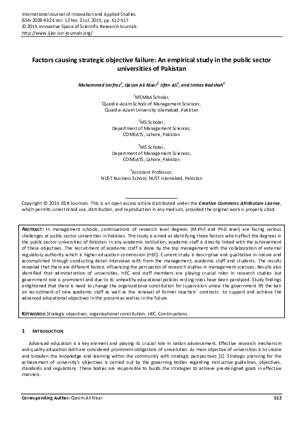(PDF) Factors causing strategic objective failure: An empirical study ...
