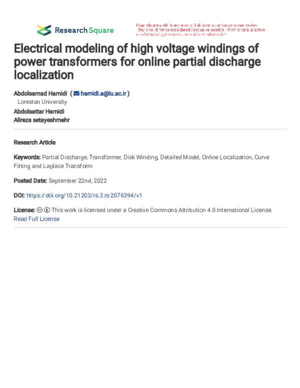 (PDF) Electrical modeling of high voltage windings of power transformers for online partial ...
