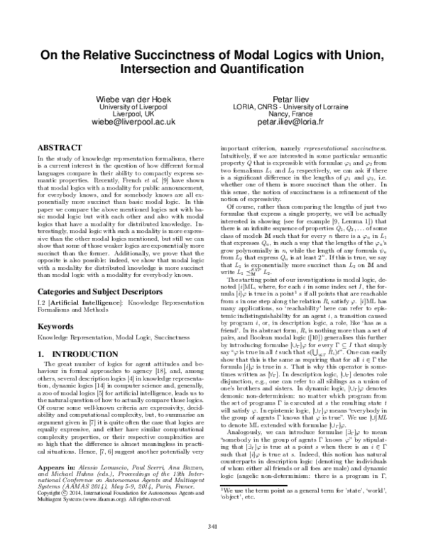 (PDF) On the relative succinctness of modal logics with union, intersection and quantification