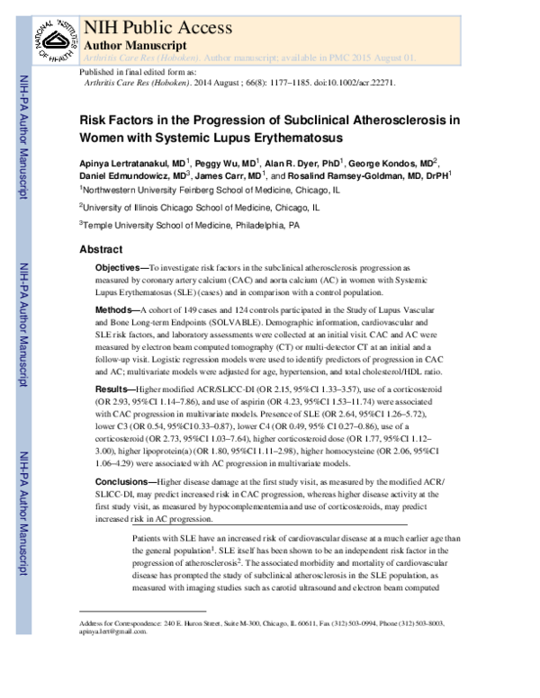 (PDF) Risk Factors in the Progression of Subclinical Atherosclerosis in ...