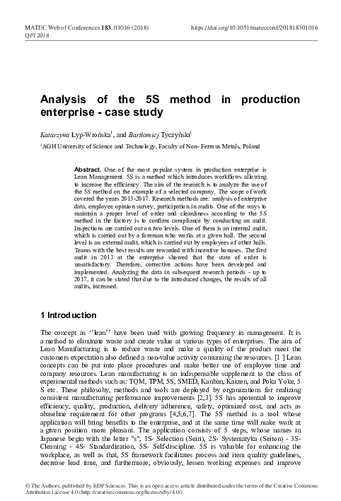 (PDF) Analysis of the 5S method in production enterprise - case study