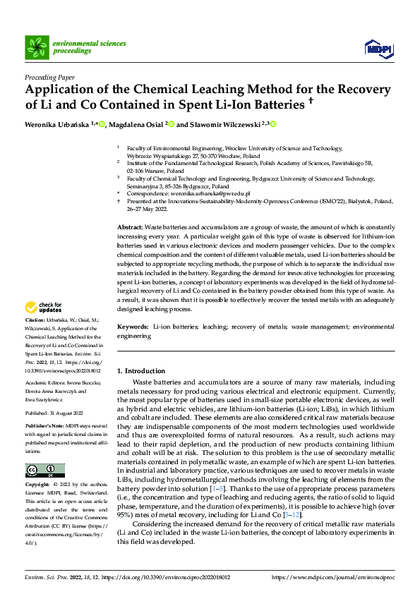 (PDF) Application of the Chemical Leaching Method for the Recovery of ...