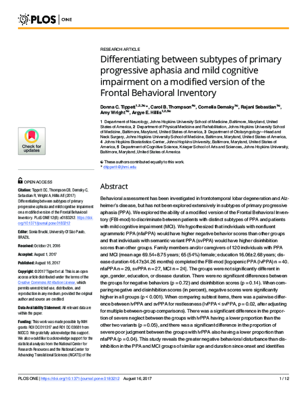 (PDF) Differentiating between subtypes of primary progressive aphasia and mild cognitive ...
