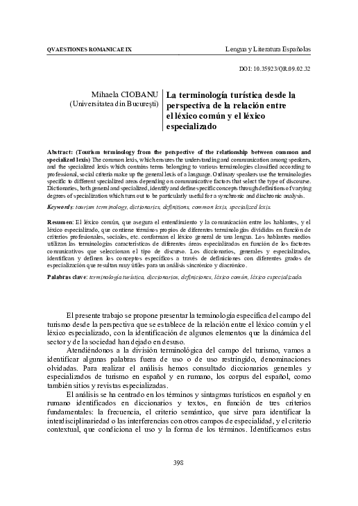 (PDF) Tourism terminology from the perspective of the relationship ...