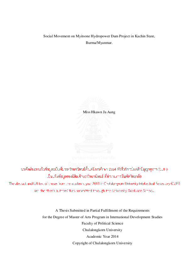 (PDF) Social Movement on Myitsone Hydropower Dam Project in Kachin ...
