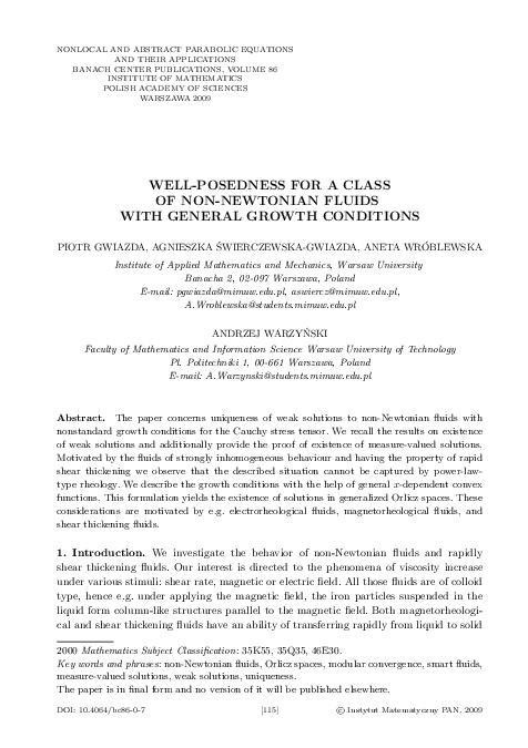 (PDF) Well-posedness for a class of non-Newtonian fluids with general growth conditions