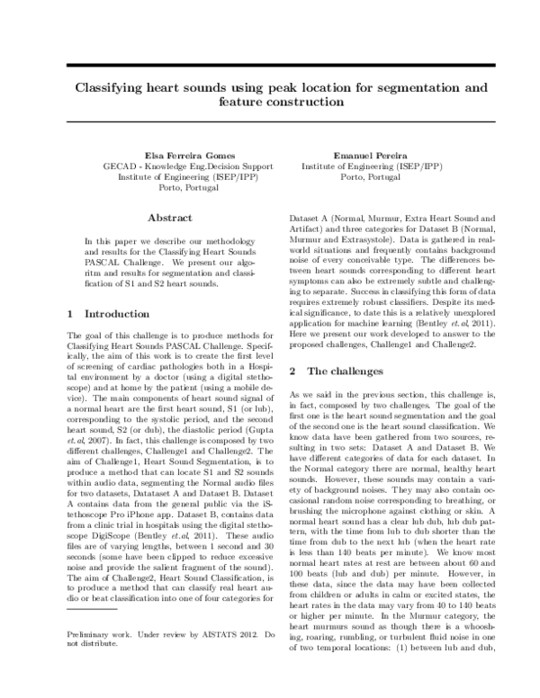 (PDF) Classifying heart sounds using peak location for segmentation and ...