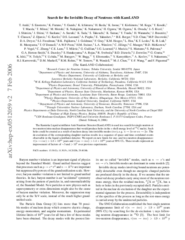 (PDF) Search for the Invisible Decay of Neutrons with KamLAND