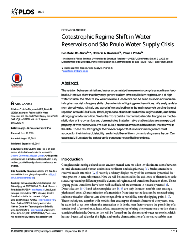 (PDF) Catastrophic Regime Shift in Water Reservoirs and São Paulo Water ...