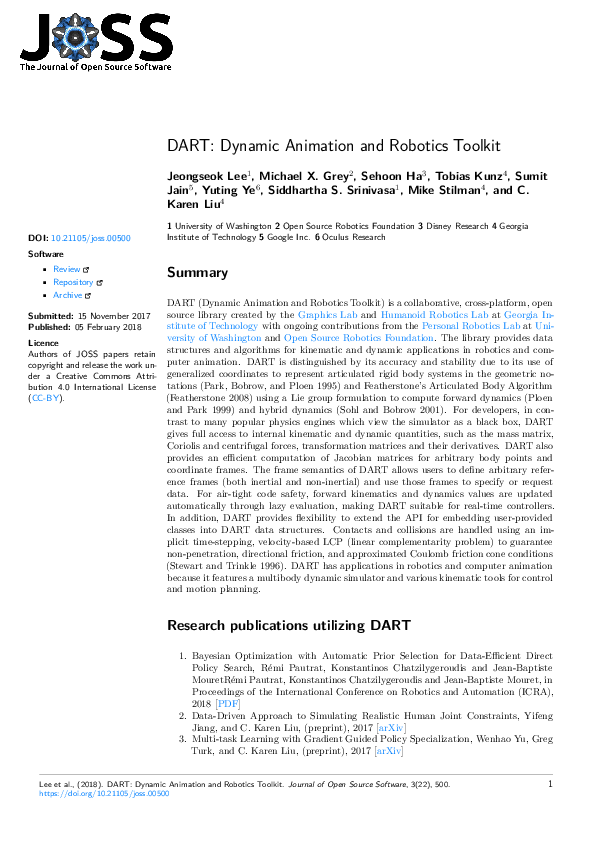 (PDF) DART: Dynamic Animation and Robotics Toolkit | Jeongseok Lee - Academia.edu