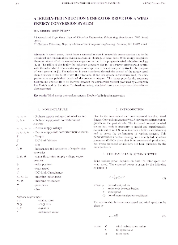 Pdf A Doubly Fed Induction Generator Drive For A Wind Energy Conversion System