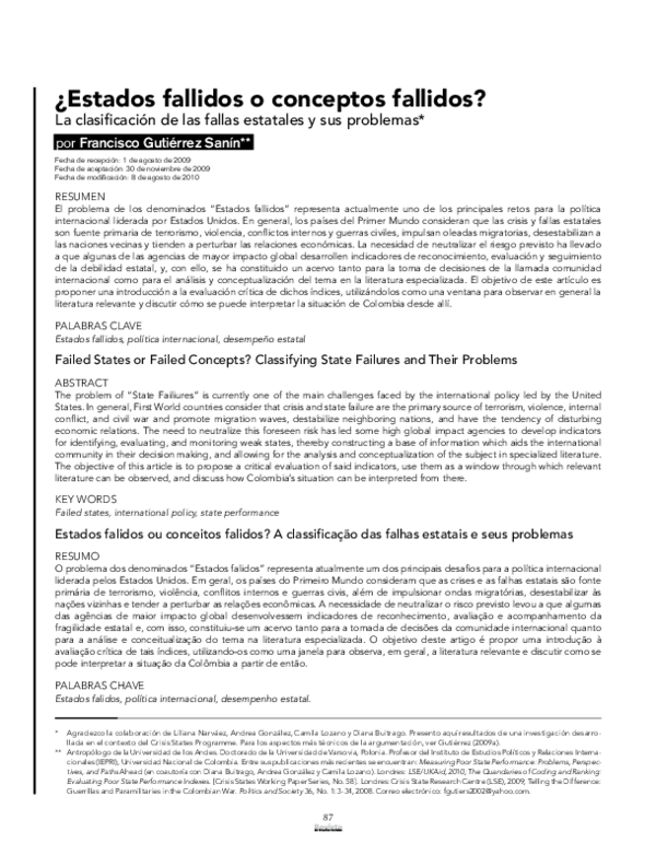 (PDF) Failed States or Failed Concepts?: Classifying State Failures and ...