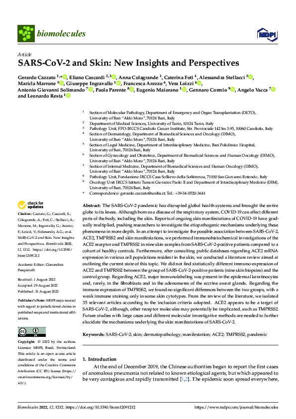 (PDF) SARS-CoV-2 and Skin: New Insights and Perspectives