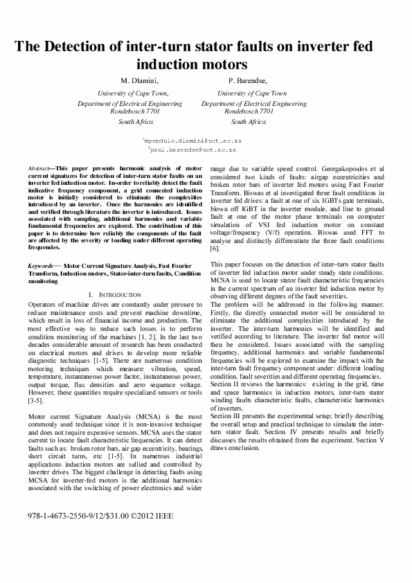 Pdf The Detection Of Inter Turn Stator Faults On Inverter Fed