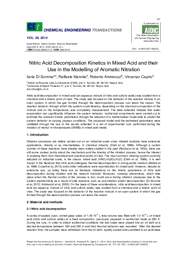 (PDF) Nitric acid decomposition kinetics in mixed acid and their use in ...