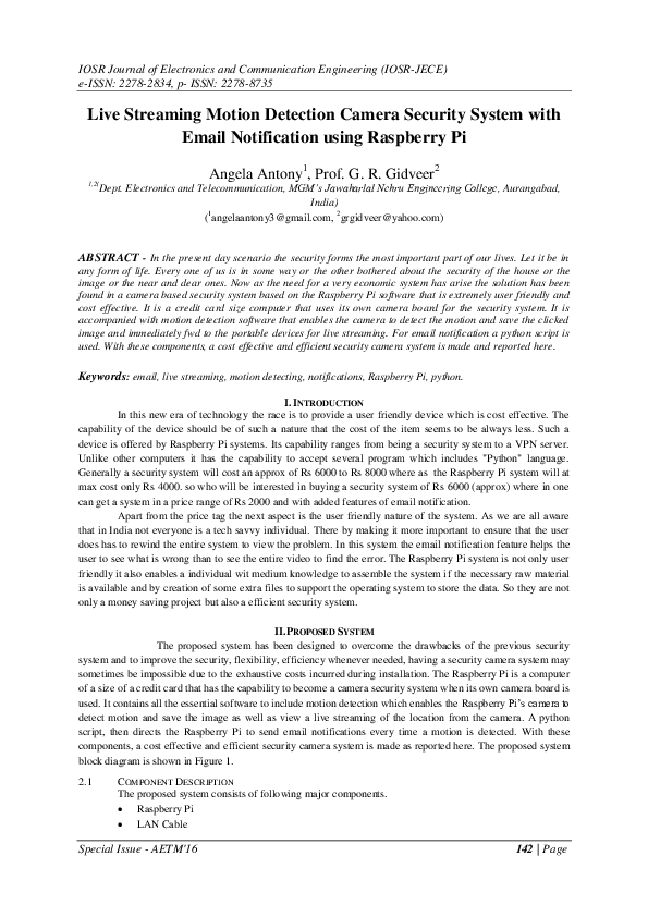 (PDF) Live Streaming Motion Detection Camera Security System with Email Notification using ...