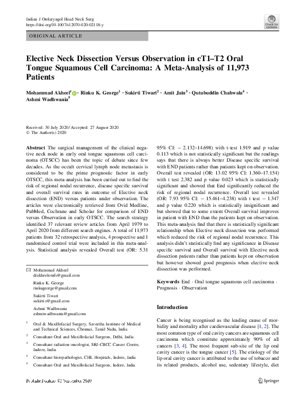 (PDF) Elective neck dissection versus observation in the treatment of ...