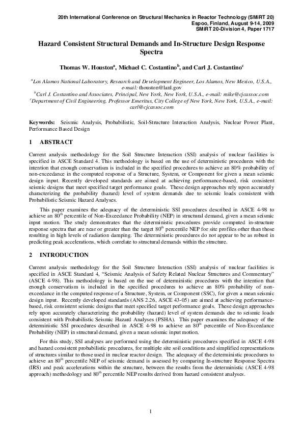 (PDF) Hazard Consistent Structural Demands and In-Structure Design ...