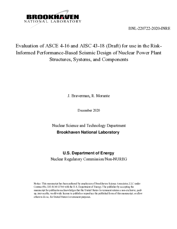 (PDF) Evaluation of ASCE 4-16 and AISC 43-18 (Draft) for use in the ...