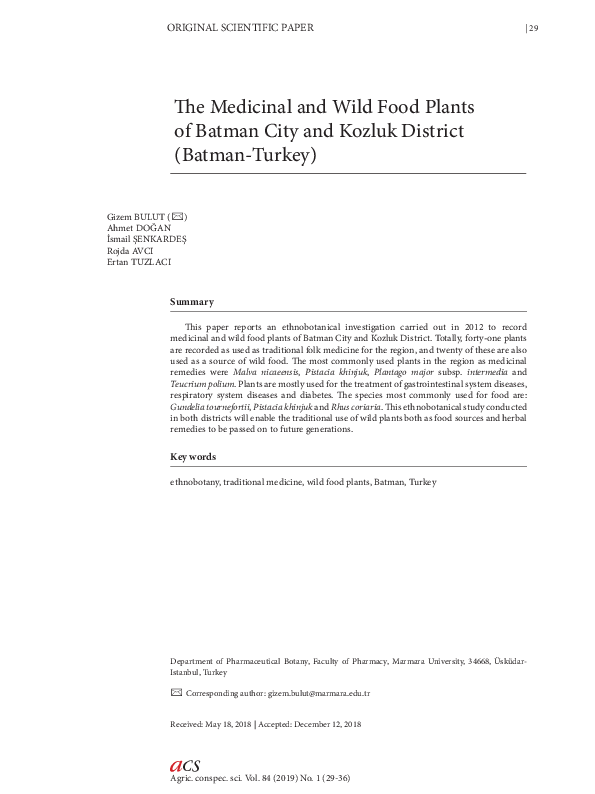 (PDF) The Medicinal and Wild Food Plants of Batman City and Kozluk ...