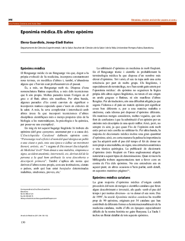 (PDF) Eponímia mèdica: Els altres epònims