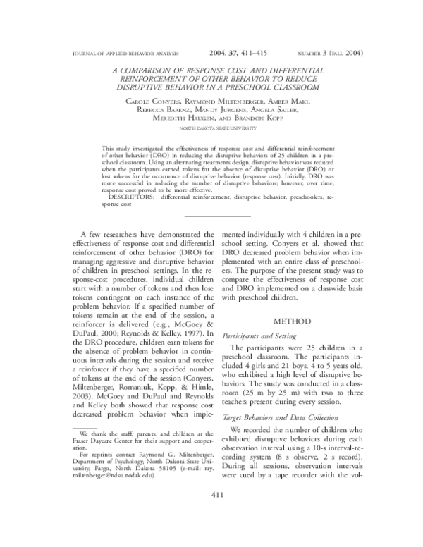 (PDF) A Comparison of Response Cost and Differential Reinforcement of Other Behavior to Reduce ...