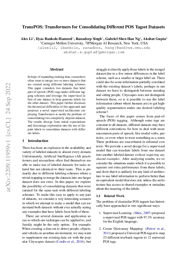 (PDF) TransPOS: Transformers for Consolidating Different POS Tagset Datasets | Ranadeep Singh ...
