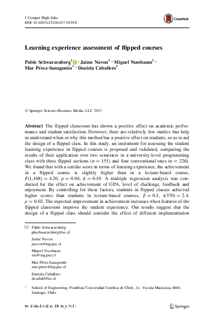 (PDF) Learning experience assessment of flipped courses