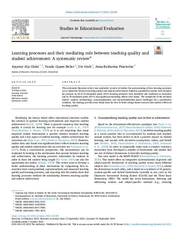 (PDF) Learning processes and their mediating role between teaching quality and student ...