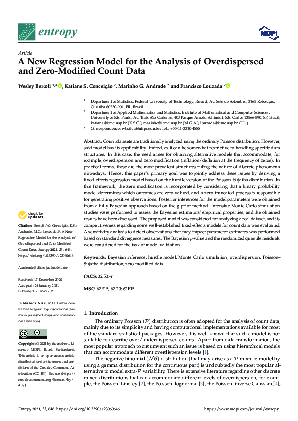 Pdf A New Regression Model For The Analysis Of Overdispersed And Zero Modified Count Data