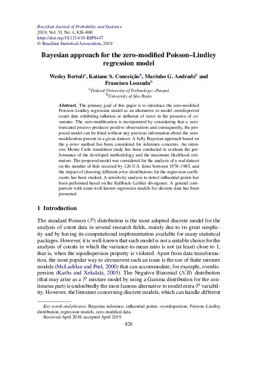 (PDF) Bayesian approach for the zero-modified Poisson–Lindley regression model