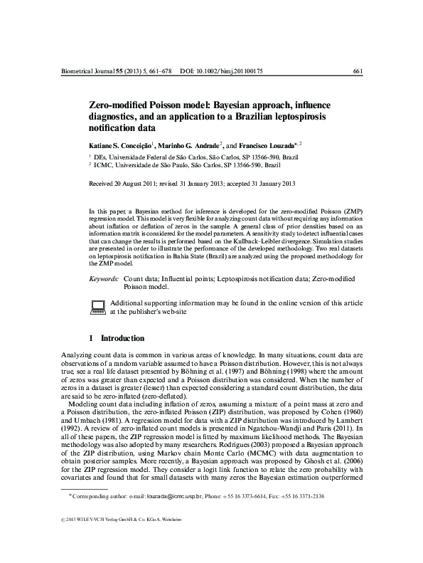 (PDF) Zero-modified Poisson model: Bayesian approach, influence diagnostics, and an application ...