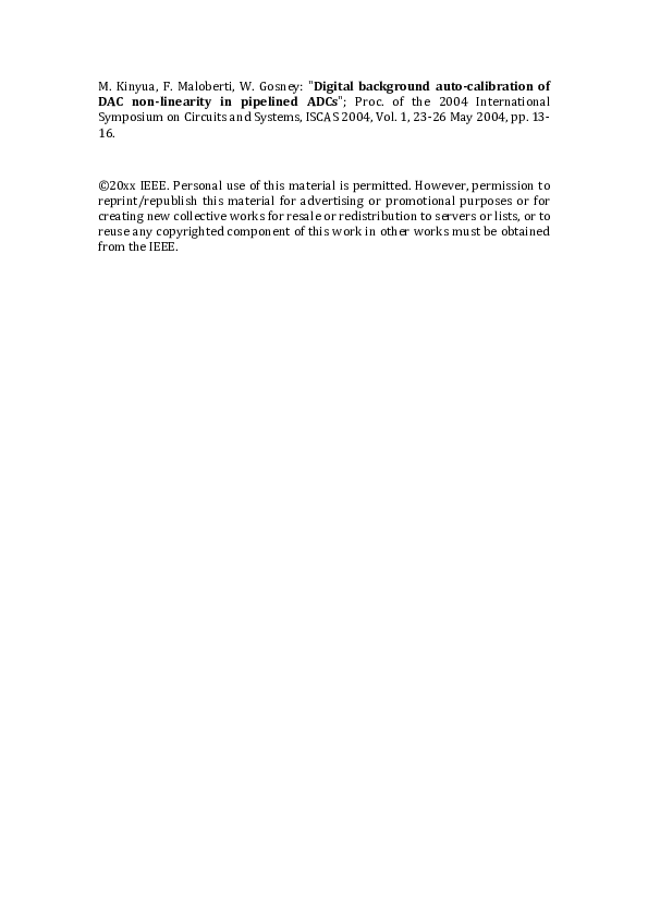Pdf Digital Calibration Of Dac Non Linearity In Adcs