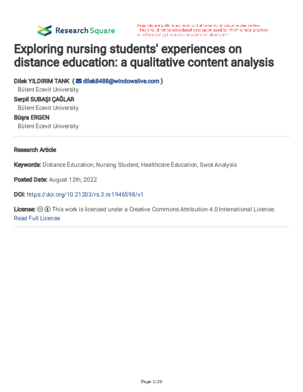 (PDF) Exploring nursing students' experiences on distance education: a ...