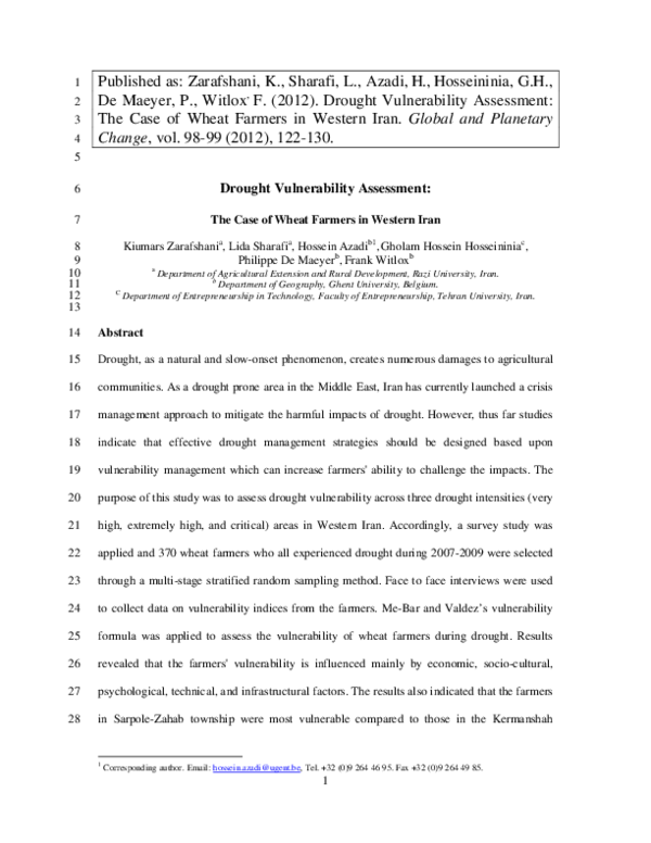 (PDF) Drought vulnerability assessment: The case of wheat farmers in Western Iran