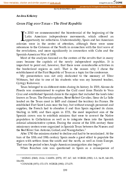 (PDF) Green Flag over Texas – The First Republic | Andrea Kökény ...