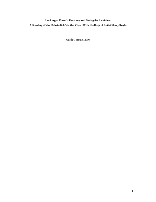 (PDF) Looking at Freud's Uncanny and Seeing the Feminine: A Reading of ...