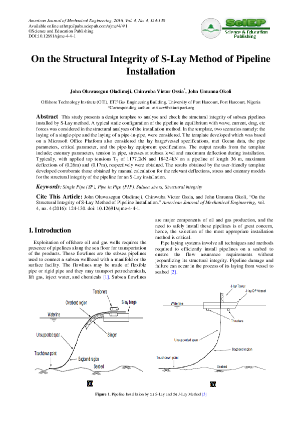 (PDF) On the Structural Integrity of S-Lay Method of Pipeline Installation