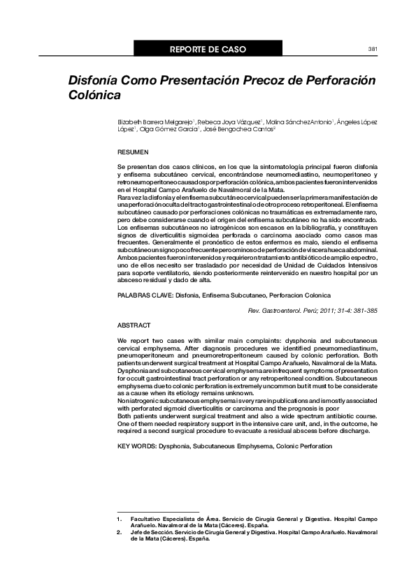 (PDF) Disfonía como presentación precoz de perforación colónica