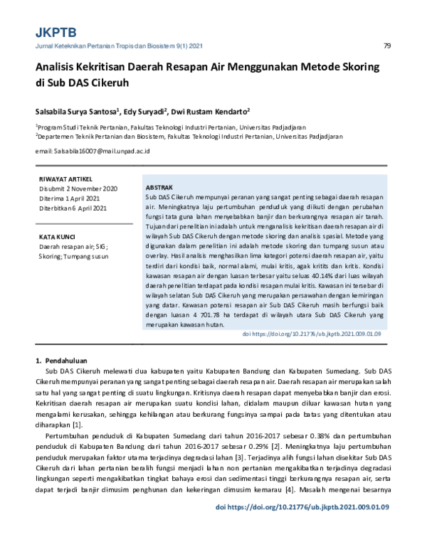 (PDF) Analisis Kekritisan Daerah Resapan Air Menggunakan Metode Skoring ...