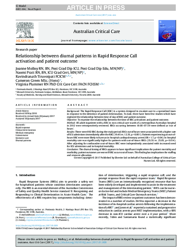(PDF) Relationship between diurnal patterns in Rapid Response Call ...