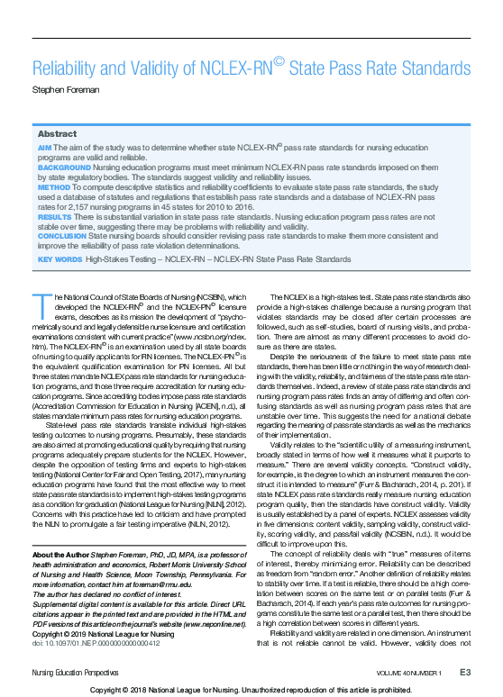 (PDF) Reliability and Validity of NCLEX-RN© State Pass Rate Standards