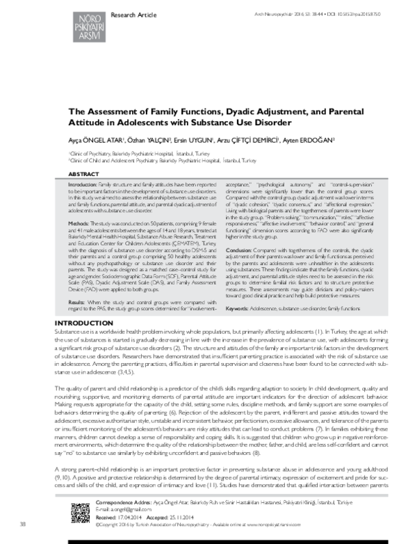 (PDF) The Assessment of Family Functions, Dyadic Adjustment, and ...