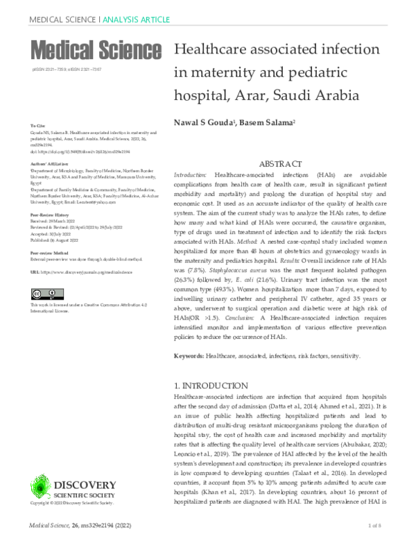 (PDF) Healthcare associated infection in maternity and pediatric ...