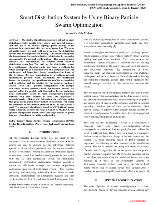 Pdf Loss Minimization In Smart Grids Via Pso