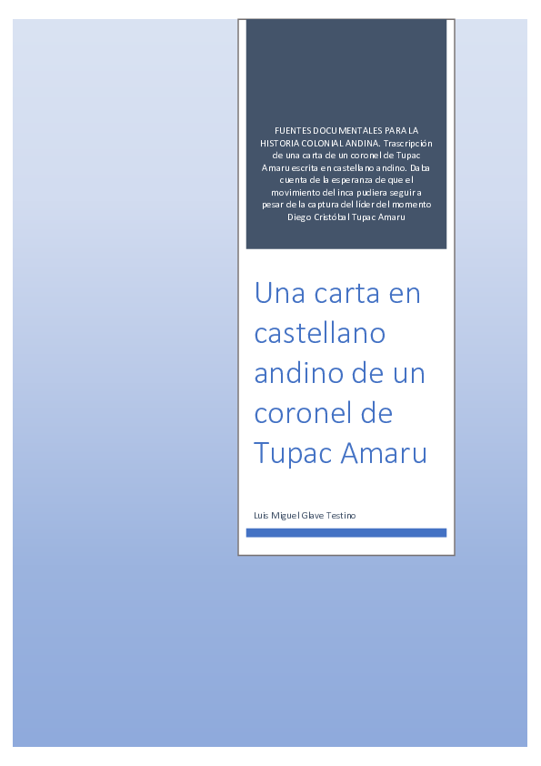 (PDF) Una carta en castellano andino de un coronel de Tupac Amaru